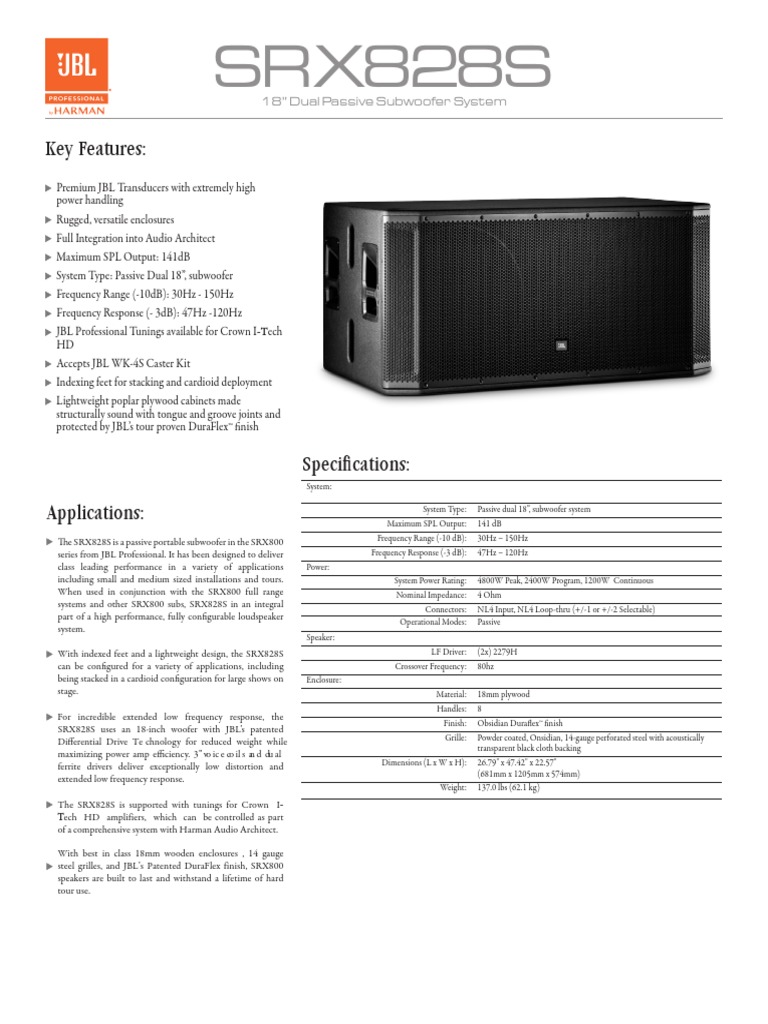 SRX828S: Key Features | PDF | Loudspeaker | Electrical Components