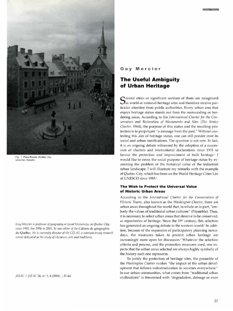 Guy Mercier - The Useful Ambiguity of Urban Heritage | PDF