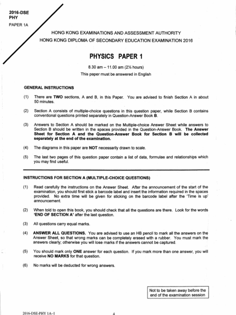 2016 Dse Phy 1 | PDF | Waves | Scientific Phenomena