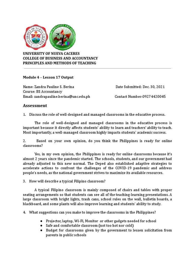 Module 4 Lesson 17 Output Pdf Classroom Learning