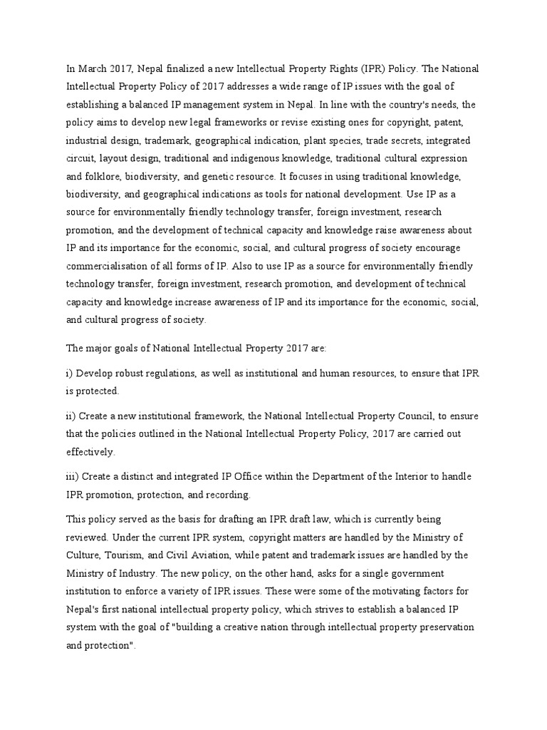 National Intellectual Property Policy | PDF | Intellectual Property ...
