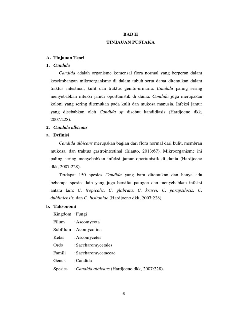 Bab Ii Tinjauan Pustaka: Candida Adalah Organisme Komensal Flora Normal Yang Berperan Dalam ...