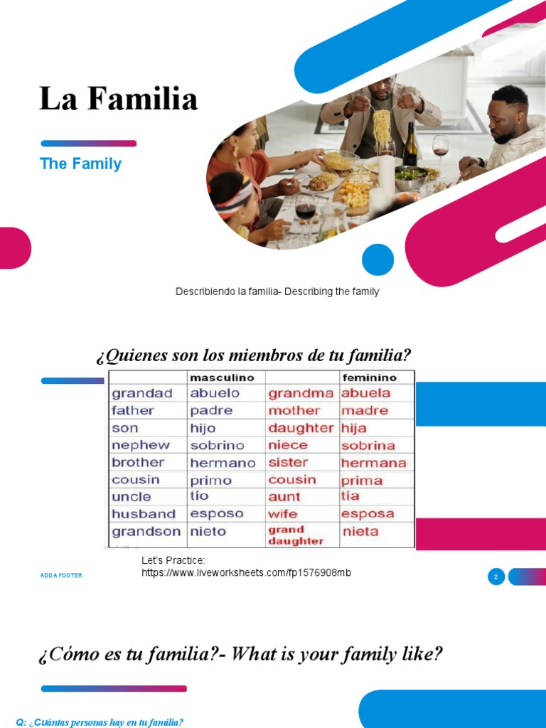 Spanish Family Vocabulary Practice | PDF | Linguistics | Languages