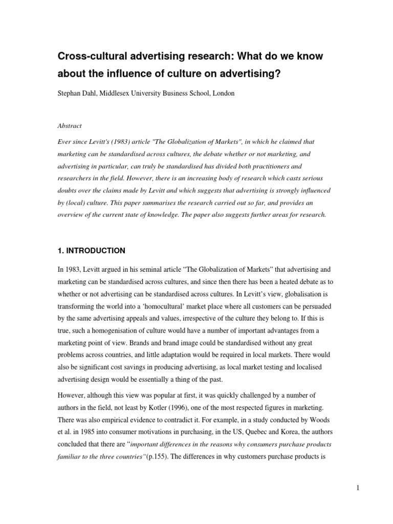 Cross Calture Advertisement | PDF | Collectivism | Advertising