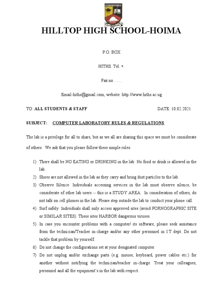 Lab Rules N Regulations | PDF | Laboratories | Computing