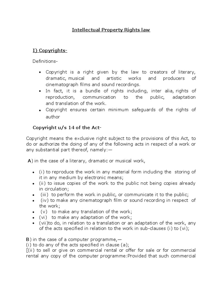 Intellectual Property Rights Law Notes | PDF | Copyright | Justice