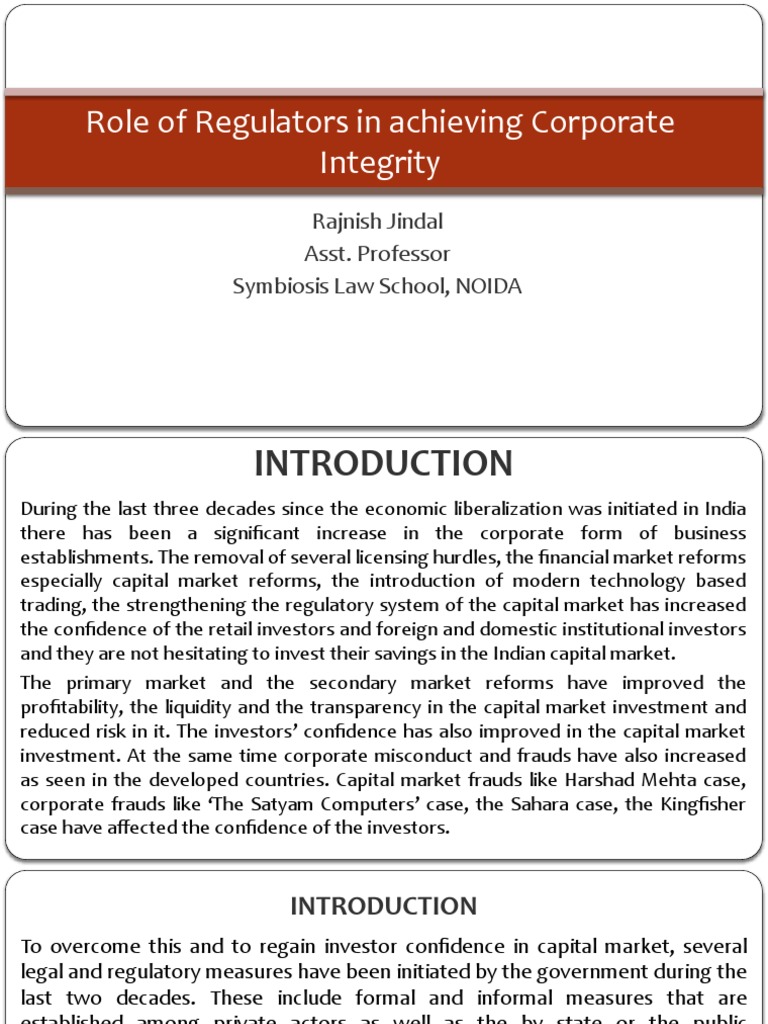 Role of Regulators in Achieving Corporate Integrity /TITLE | PDF ...