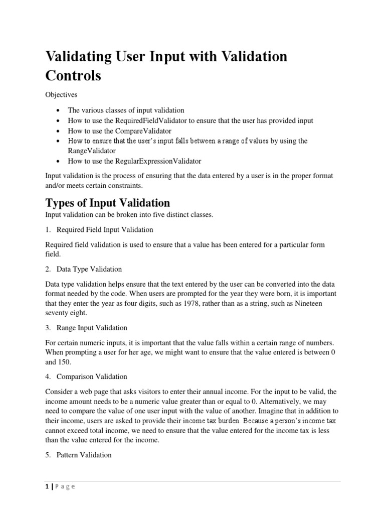 Validating User Input: An In-Depth Examination of ASP.NET Validation ... Validating User Input: An In-Depth Examination of ASP.NET Validation ...