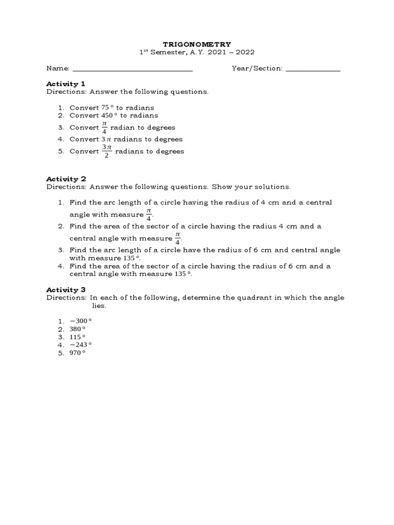 Activity 1 Trigo | PDF | Teaching Methods & Materials