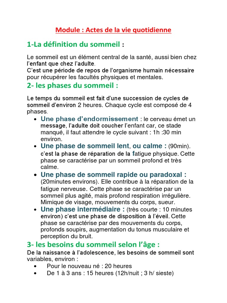 Module Acte de La Vie Quotidienne | Descargar gratis PDF | Sommeil | Nourritures