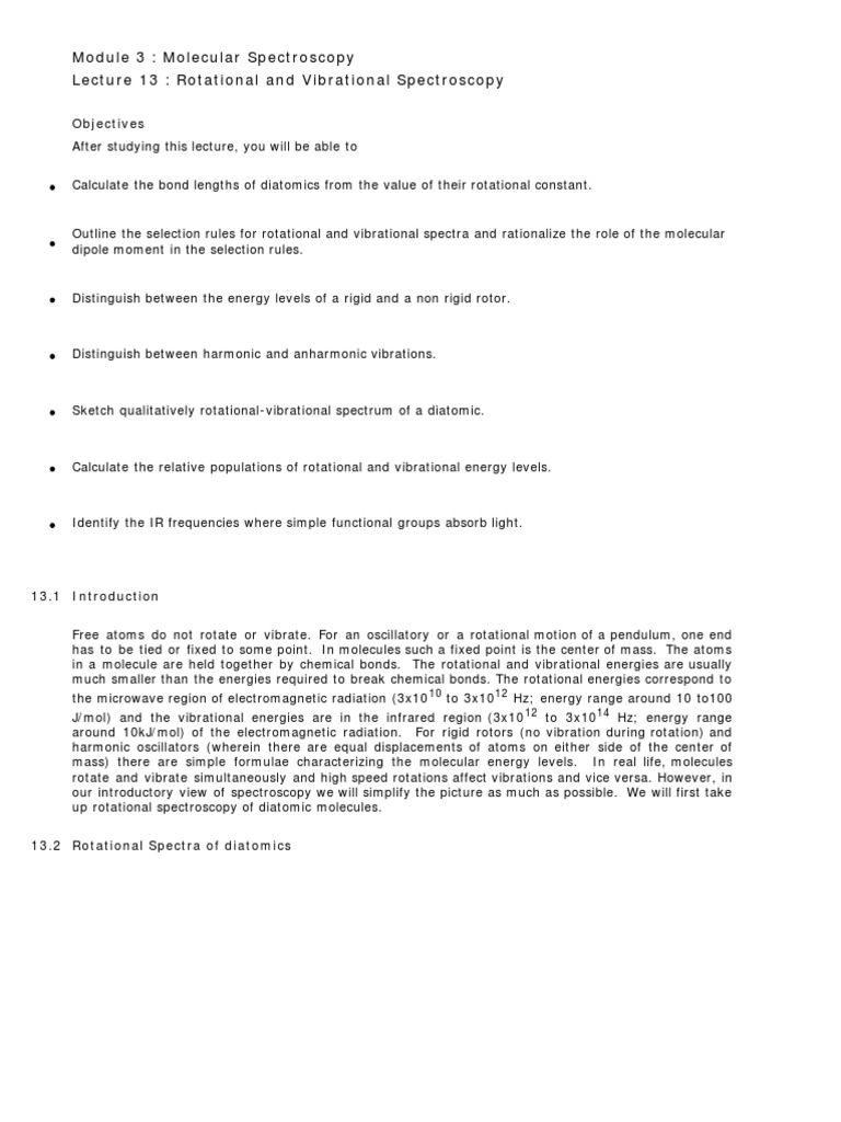 Rotational & Vibrational Spectroscopy | PDF | Infrared Spectroscopy ...