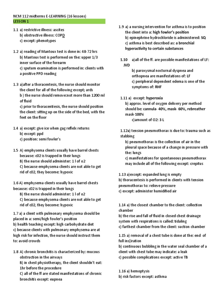 112 Midterm Elearning ANSwers | PDF | Intravenous Therapy | Chronic ...