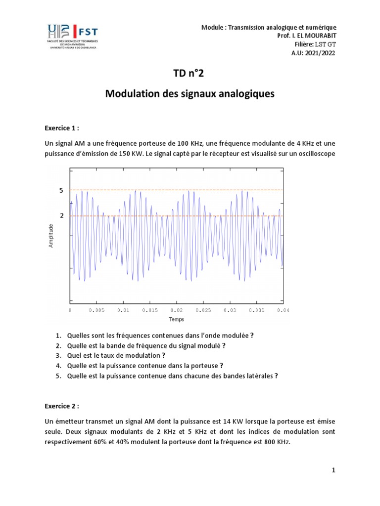Modulation Numérique et Analogique | PDF | Modulation de fréquence | Technologies de l ...