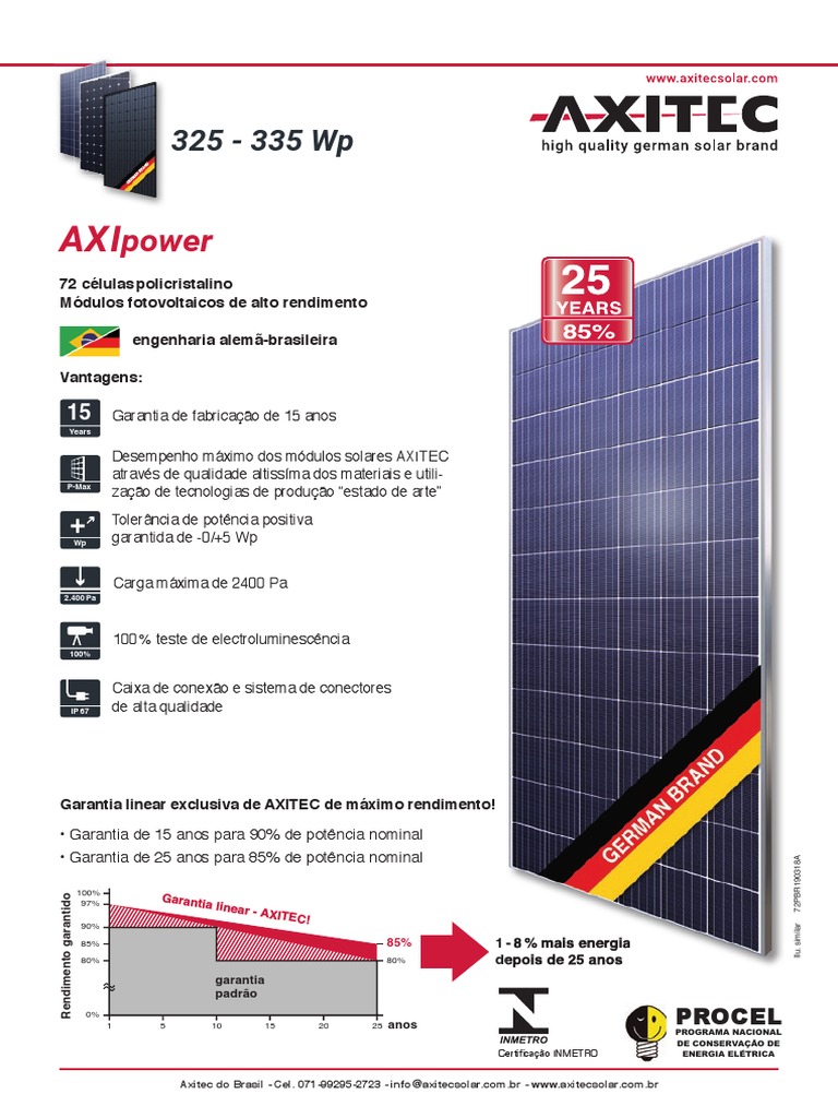 Datasheet - Painel FV - Axitec - 325 A 335 WP - 72 Células ...