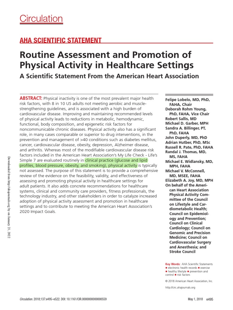 AHA 2018 Routine Assessment and Promotion of Physical Activity in ...