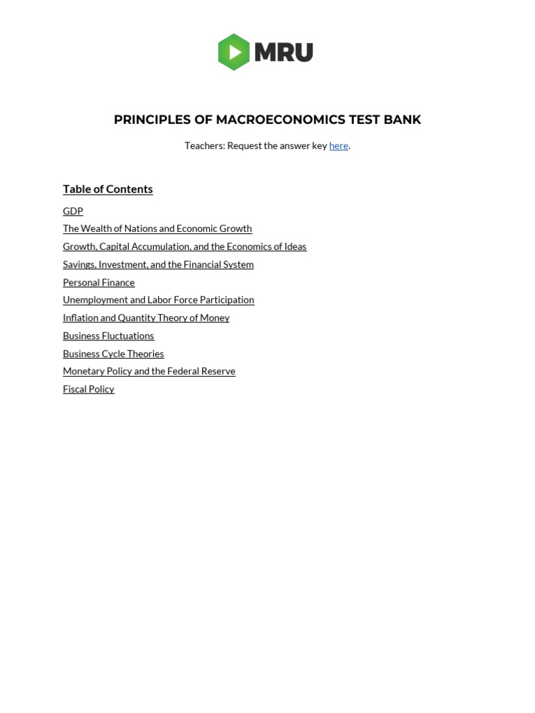 Macroeconomics Test Bank Overview | PDF | Social Science | Unemployment