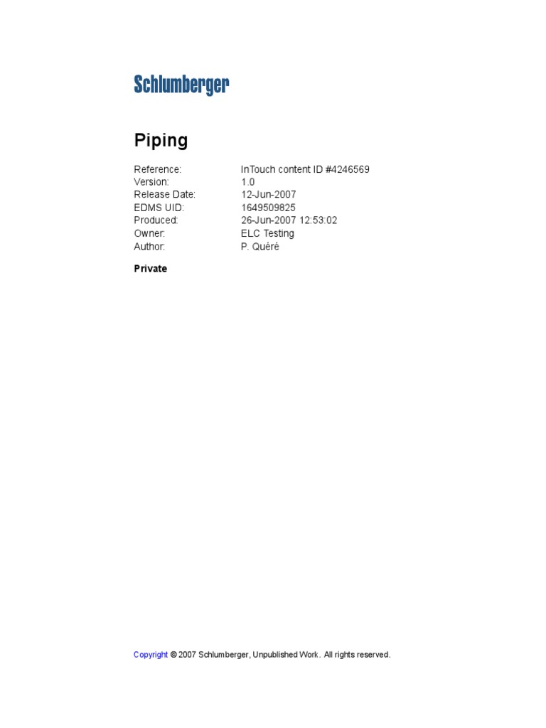Piping - Schlumberger | PDF | Pipe (Fluid Conveyance) | Hose