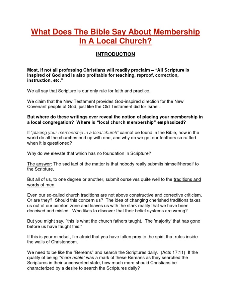 What Does The Bible Say About Membership in A Local Church | PDF ...