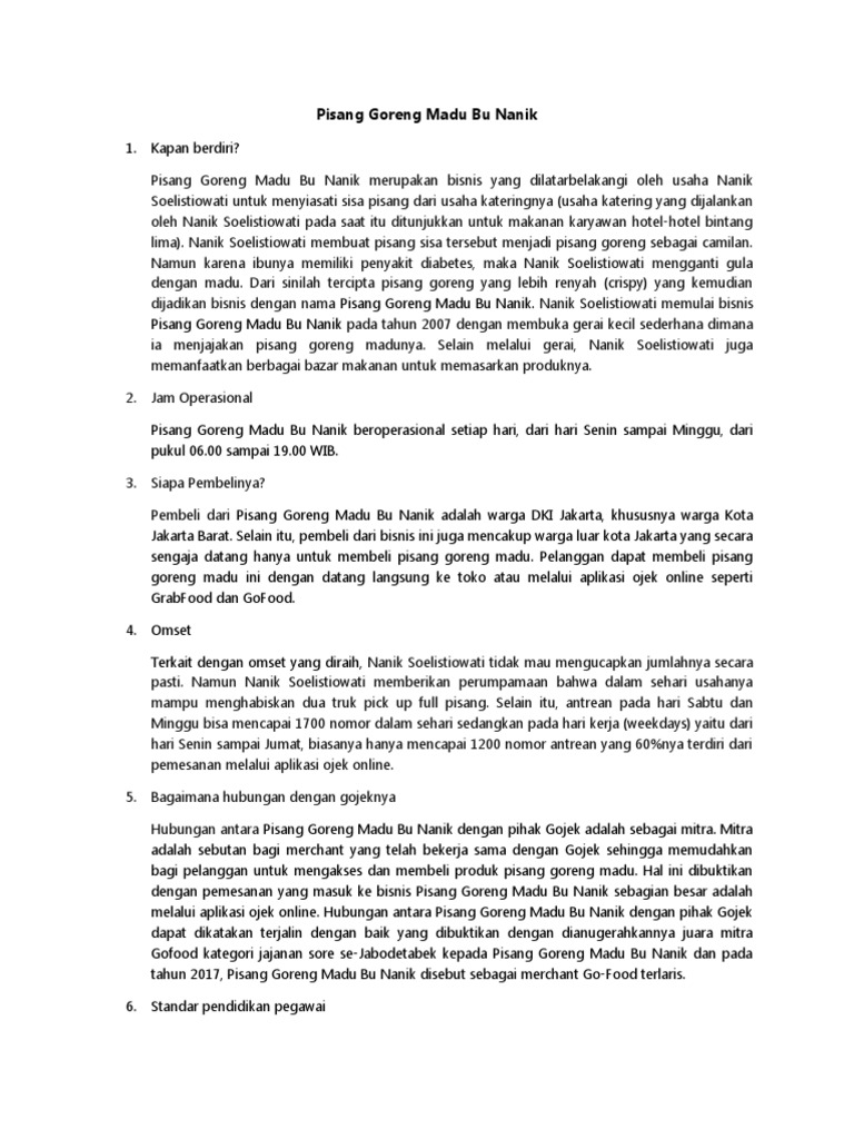 Pisang Goreng Madu Bu Nanik | PDF | Bisnis
