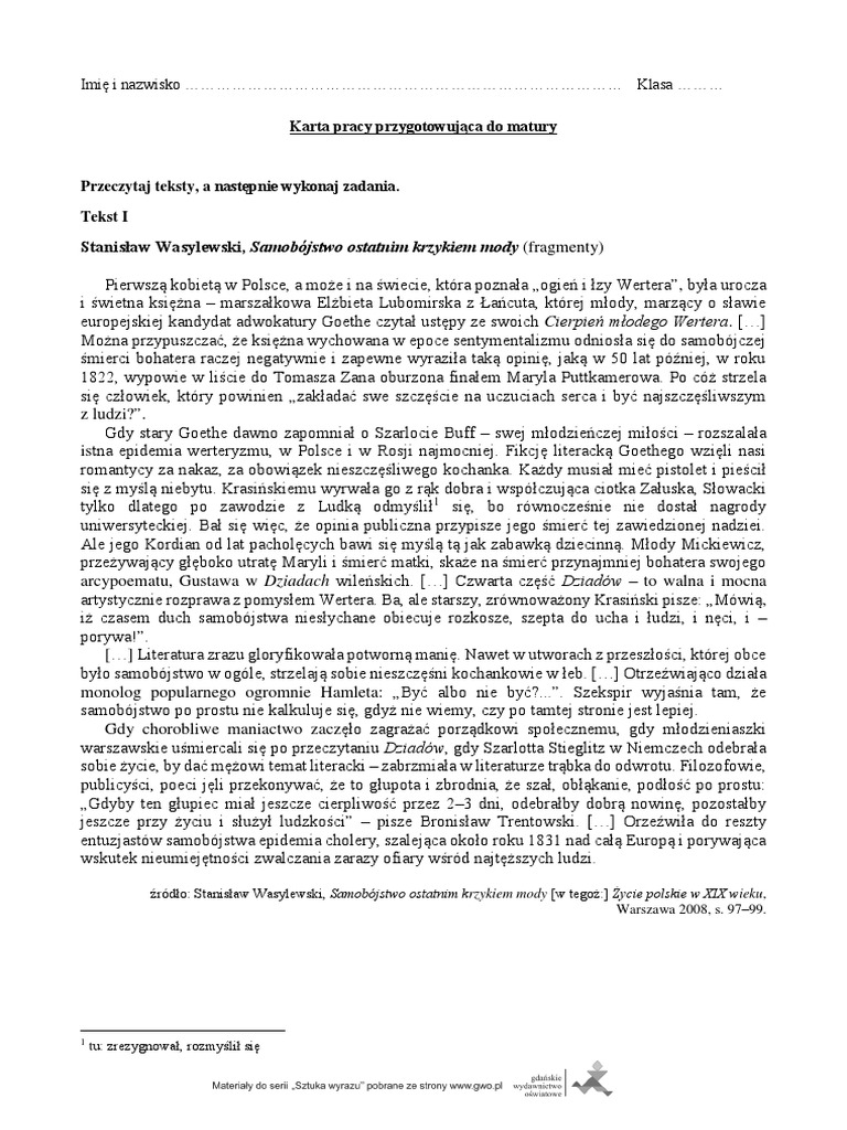 Praca Z Tekstem - Romantyzm | PDF