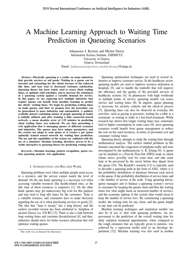 A Machine Learning Approach To Waiting Time Prediction in Queueing Scenarios | PDF | Artificial ...