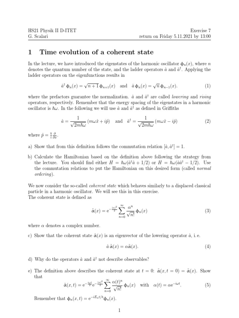 1 Time Evolution of A Coherent State | PDF | Hamiltonian (Quantum ...