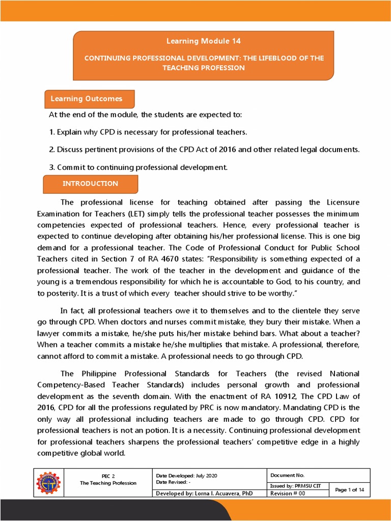 Module 14 Continuing Professional Development The Lifeblood of The ...