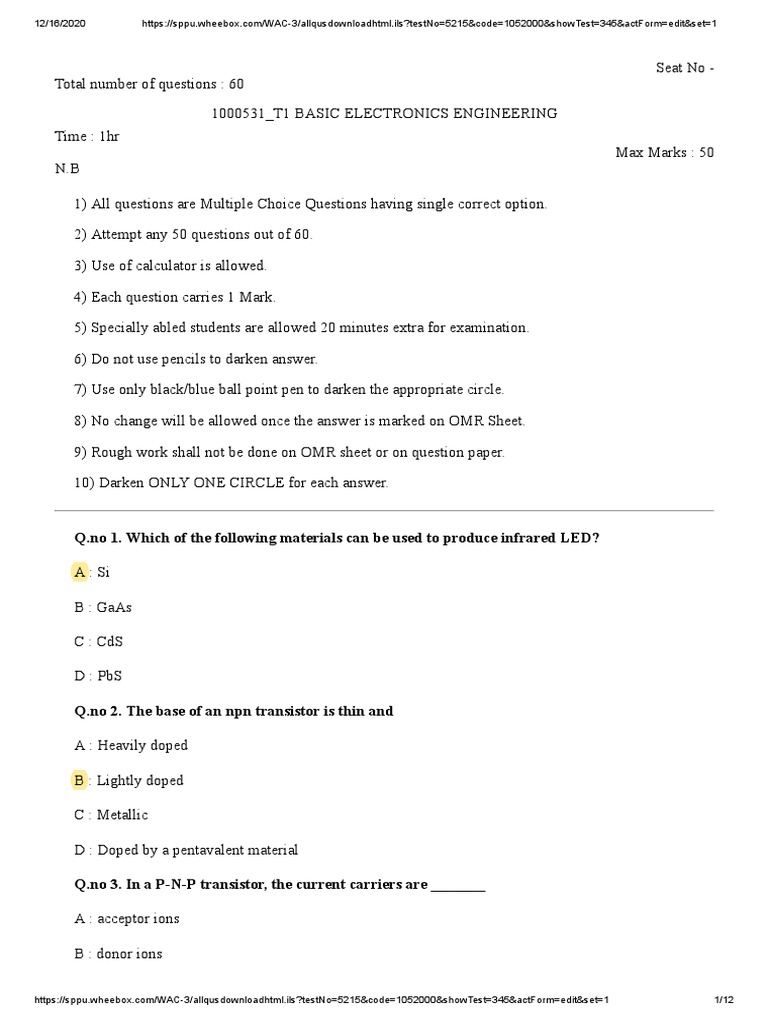 Bxe Set 1 Answer Key-Merged | PDF | Rectifier | Bipolar Junction Transistor