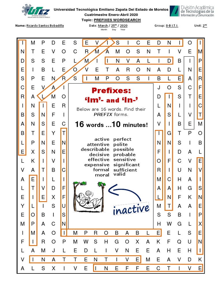 Prefix Wordsearch: Finding Prefix Forms of 16 Words | PDF