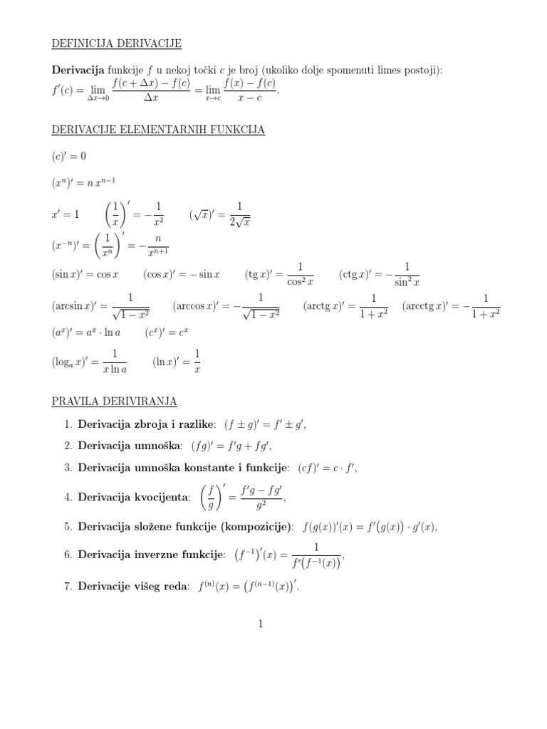 Formule Derivacije | PDF