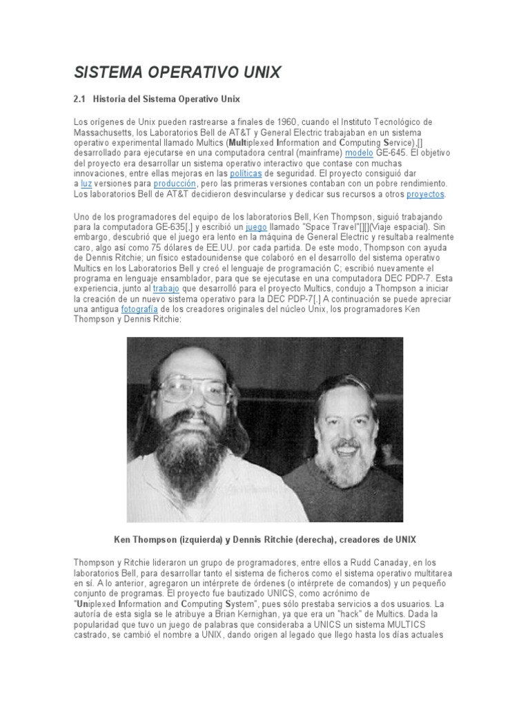 Sistema Operativo Unix | PDF | Unix | Edad de información