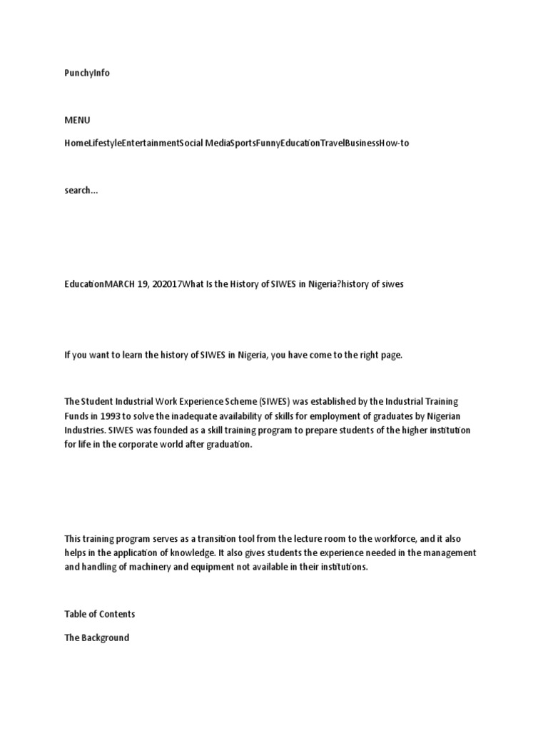 What Is The History of SIWES in Nigeria History of Siwes | PDF