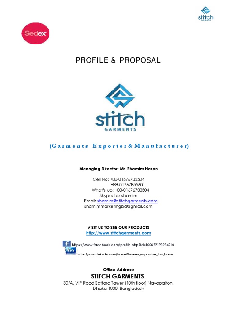 Stitch Garments Profile | PDF | Clothing | Procurement