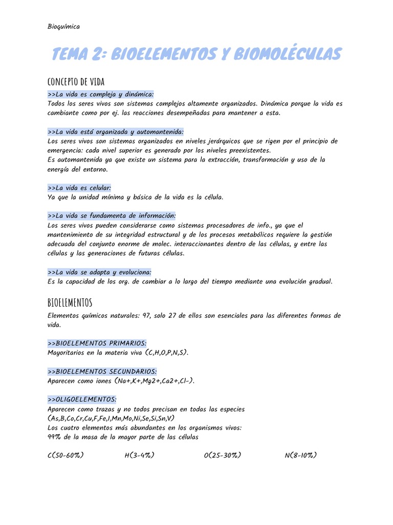 Tema 2 - Bioelementos y Biomoléculas | PDF | Metabolismo | Isómero