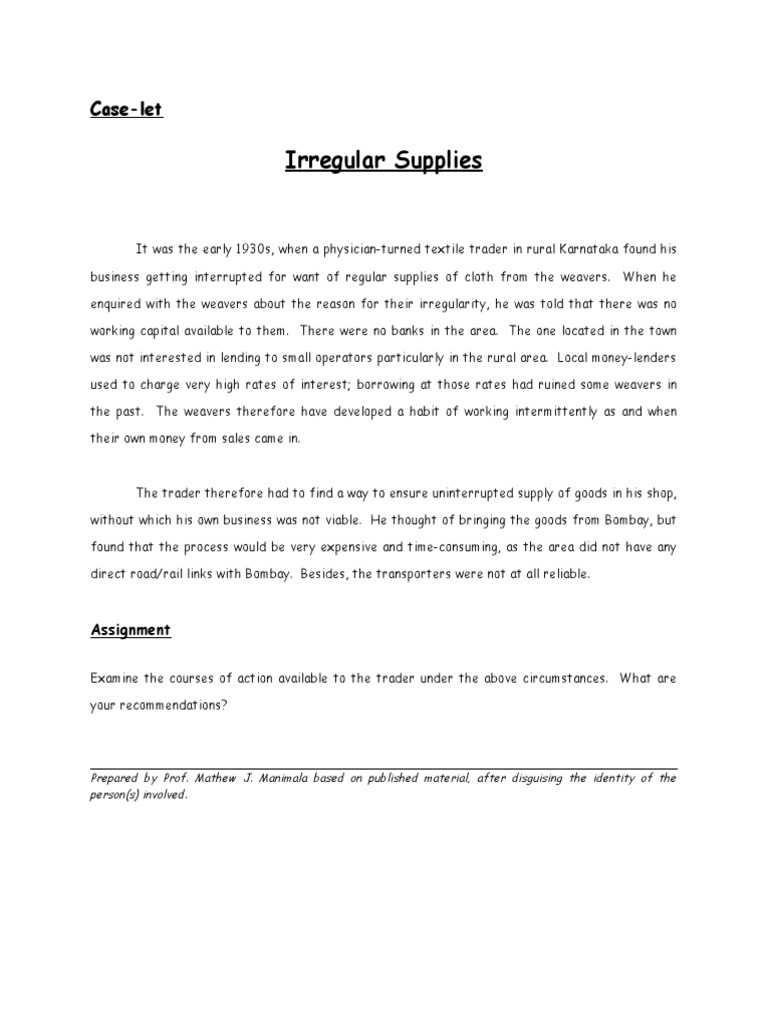Irregular Supplies: Case-Let | PDF | Finance & Money Management