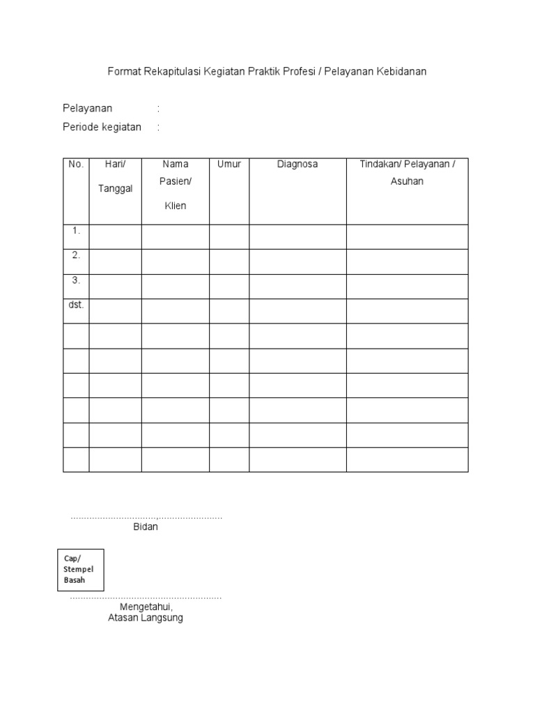 Contoh Format Rekapitulasi Kegiatan Praktik Profesi | PDF