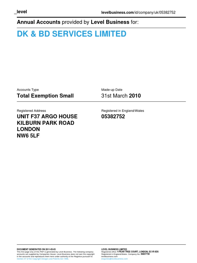 DK & BD Services Limited: Annual Accounts Provided by Level Business ...