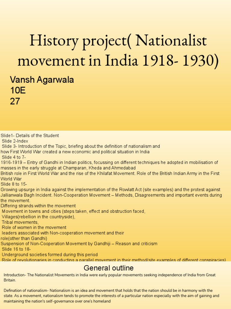 History Project (Nationalist Movement in India 1918-1930) : Vansh ...