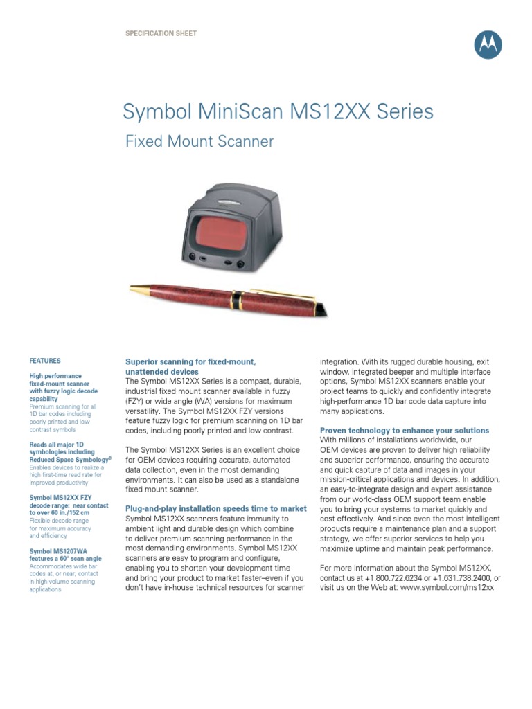 Symbol Miniscan Ms12Xx Series: Fixed Mount Scanner | PDF | Image ...