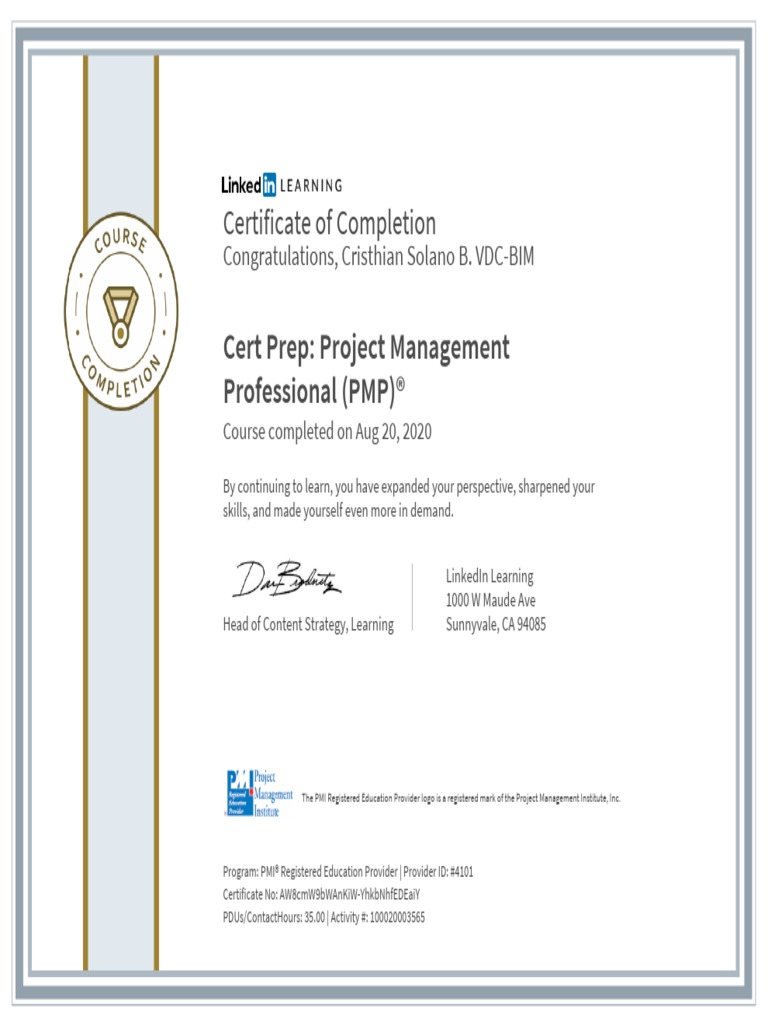 00 CertificateOfCompletion - Cert Prep - Project Management ...