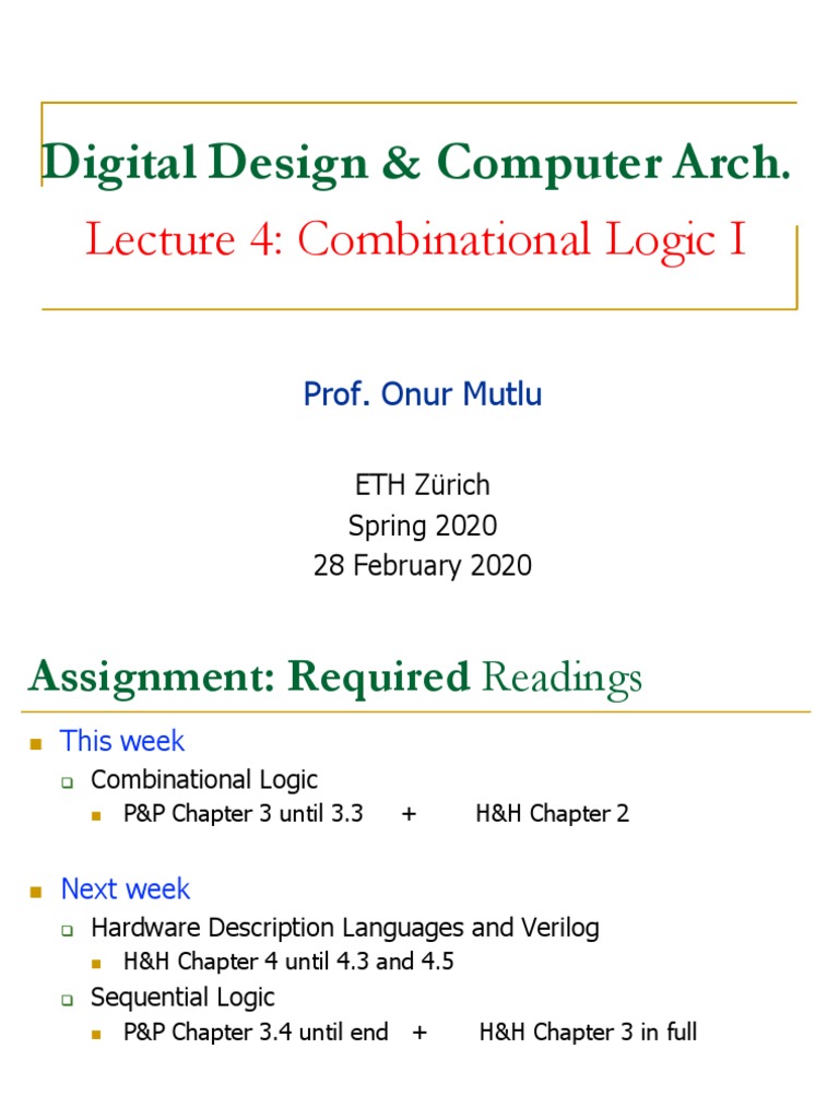 Onur Digitaldesign 2020 Lecture4 Combinational Logic Afterlecture | PDF | Cmos | Logic Gate