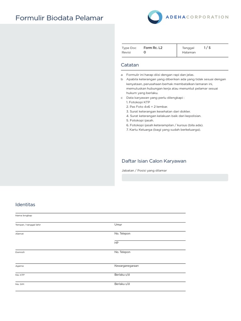 Formulir Biodata Pelamar Kerja | PDF