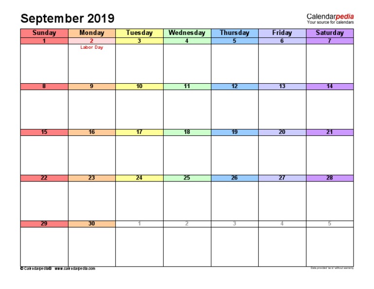 September 2019: Sunday Monday Tuesday Wednesday Thursday Friday ...