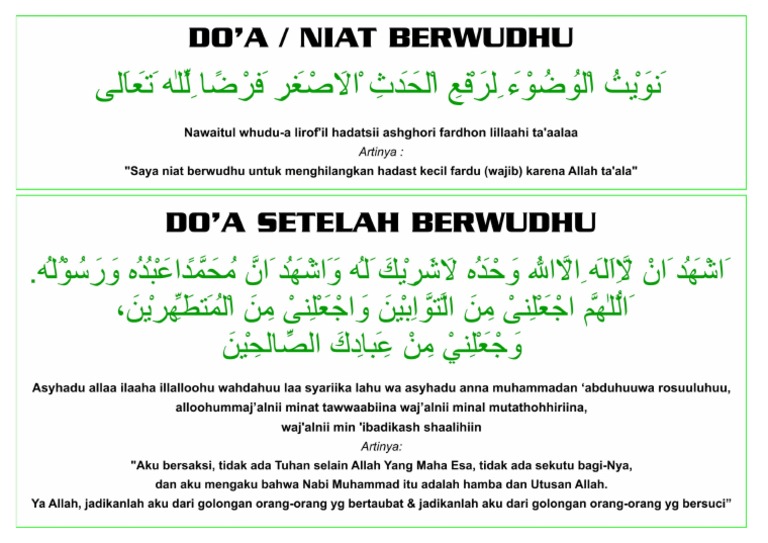 Doa-Niat Wudhu Dan Doa Sesudah Wudhu - Small Space | PDF
