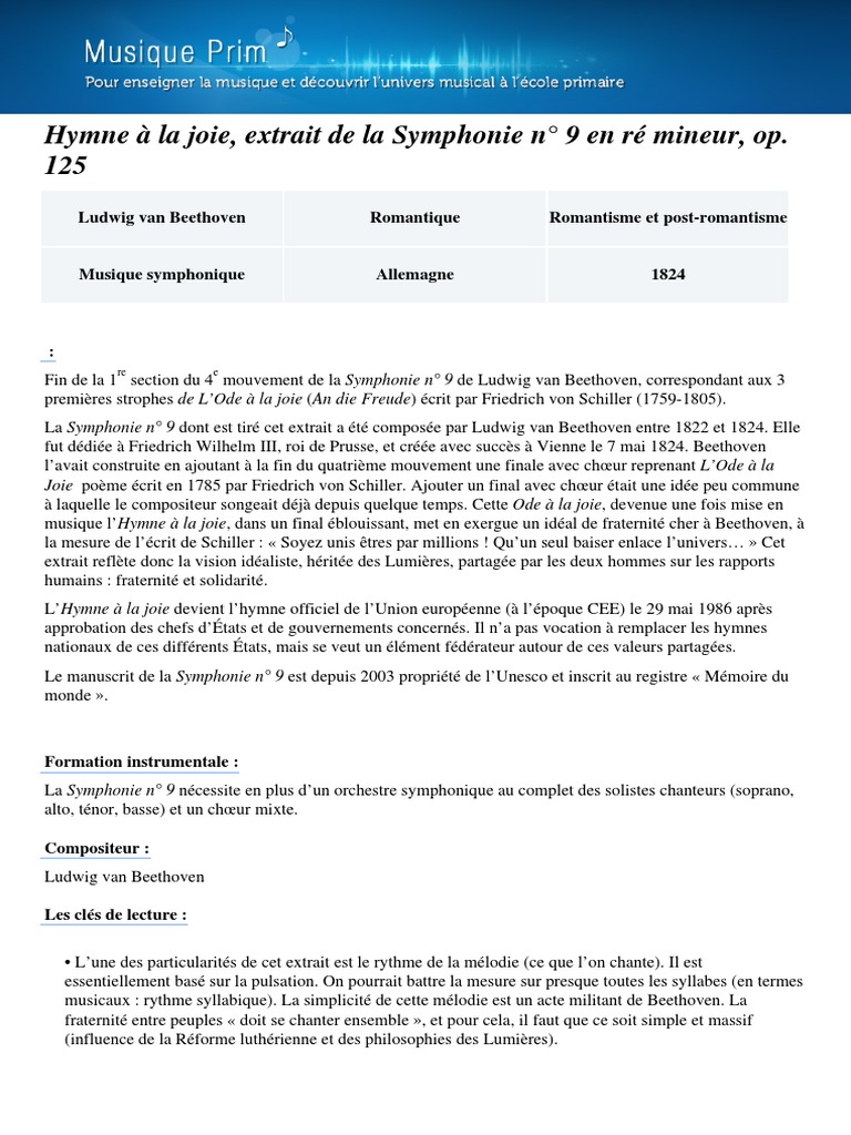 Beethoven et l'Hymne à la Joie | PDF | Symphonie nº 9 (Beethoven) | Ludwig van Beethoven