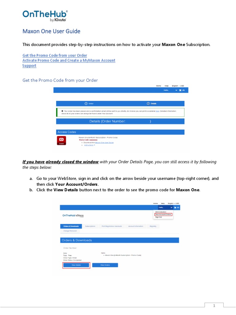 Maxon One User Guide: Get The Promo Code From Your Order | PDF ...