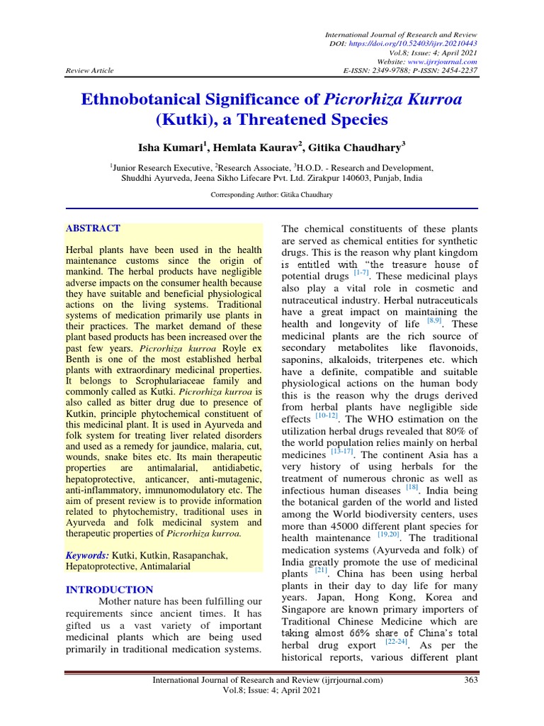 Picrorhiza Kurroa | PDF | Ayurveda | Antimicrobial