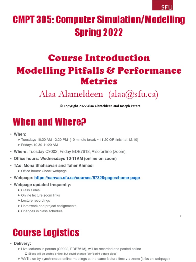 CMPT 305: Computer Simulation/Modelling Spring 2022 Course Introduction ...