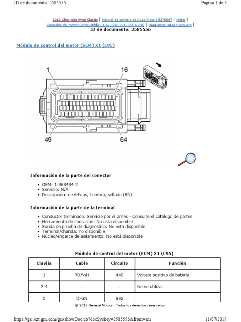 aveo pinout Módulo de control del motor (ECM) X1 (L95) | PDF | Bienes ...