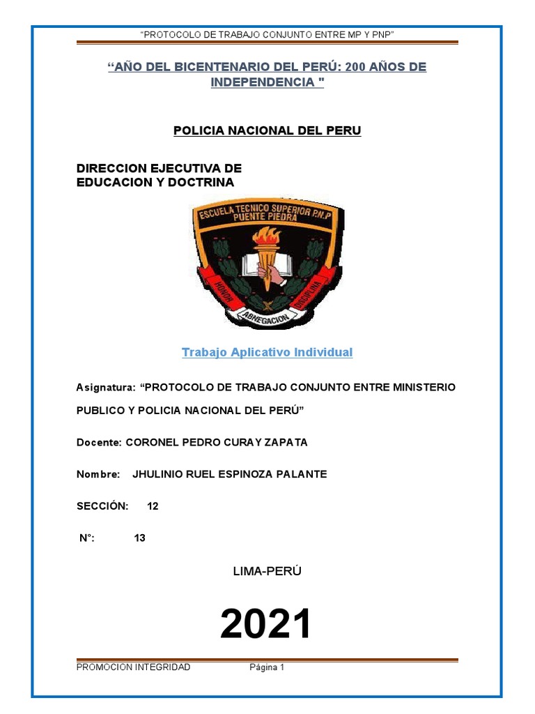 Protocolo de Trabajo Conjunto Entre MP y PNP | PDF | Policía | Justicia penal
